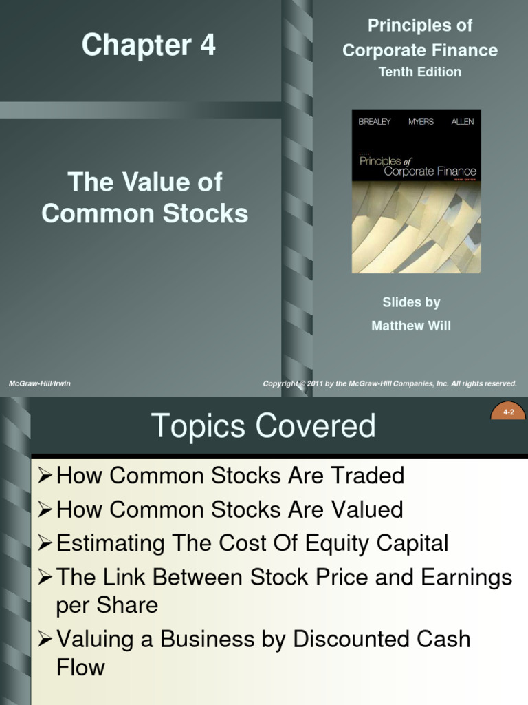 Chapter 4 - The Value of Common Stocks | PDF | Financial Markets | Stocks