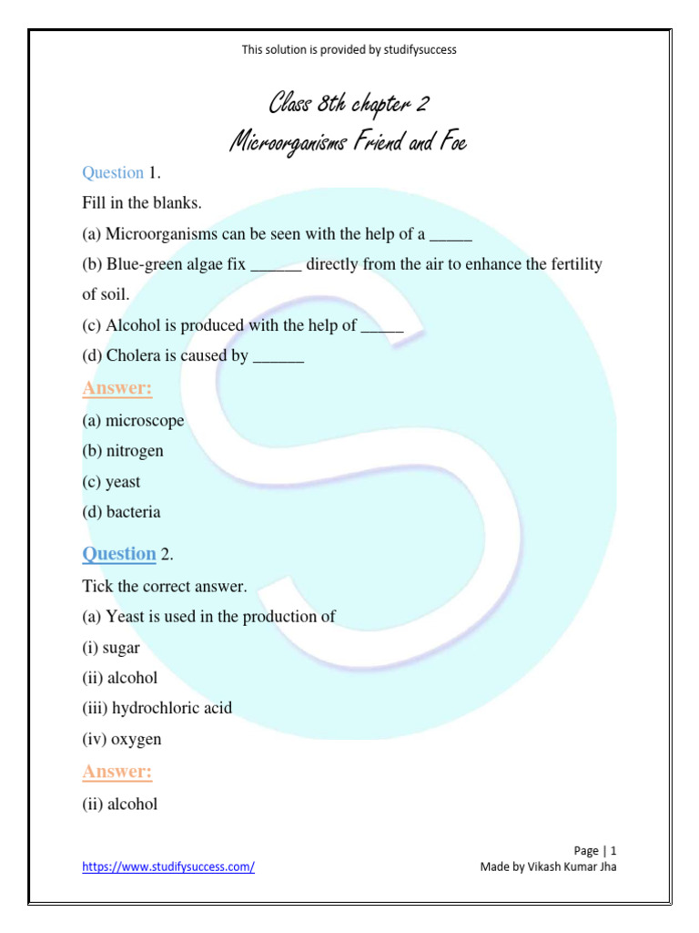 Class 8th Chapter 2 Microorganisms Friend and Foe | PDF | Microorganism ...
