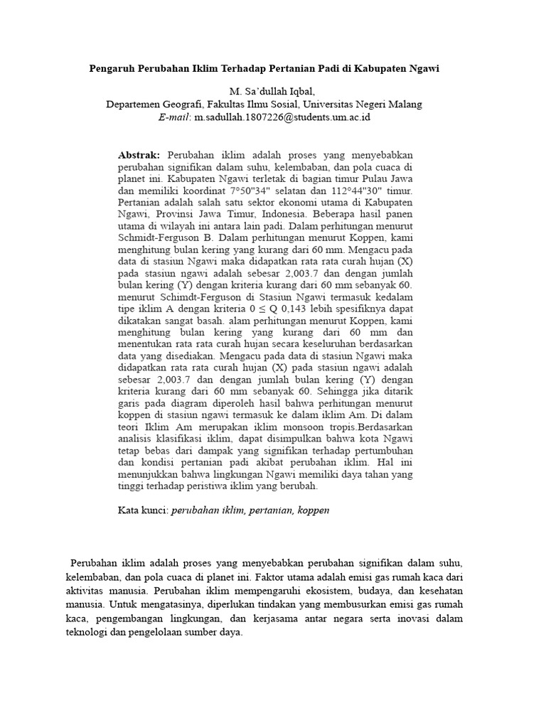 Dampak Perubahan Iklim Terhadap Pertanian Padi Di Kab. Ngawi | PDF | Sains & Matematika