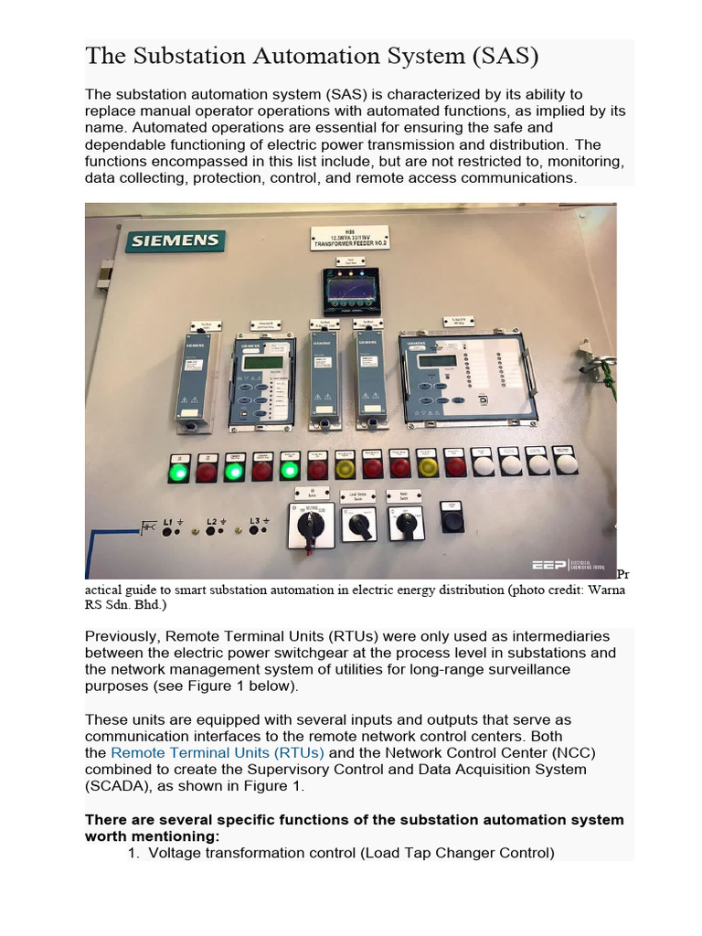 The Substation Automation System - Copy | PDF | Electrical Substation ... The Substation Automation System - Copy | PDF | Electrical Substation ...