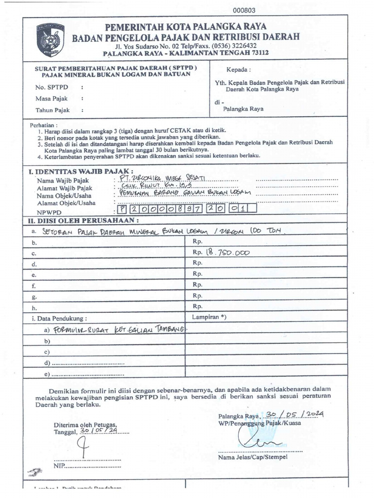 Surat Pemberitahuan Pajak Daerah (SPTPD) | PDF