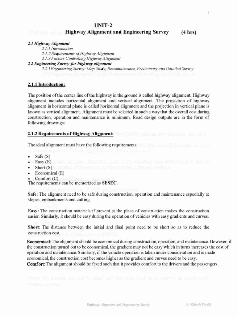 CH-2 Highway - Alignment and Engineering Survey by RP | PDF | Road | Surveying