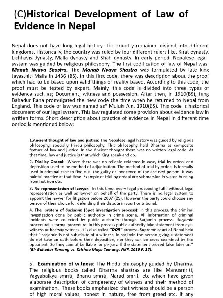 Historical Development of Evidence Law in Nepal | PDF | Witness ...