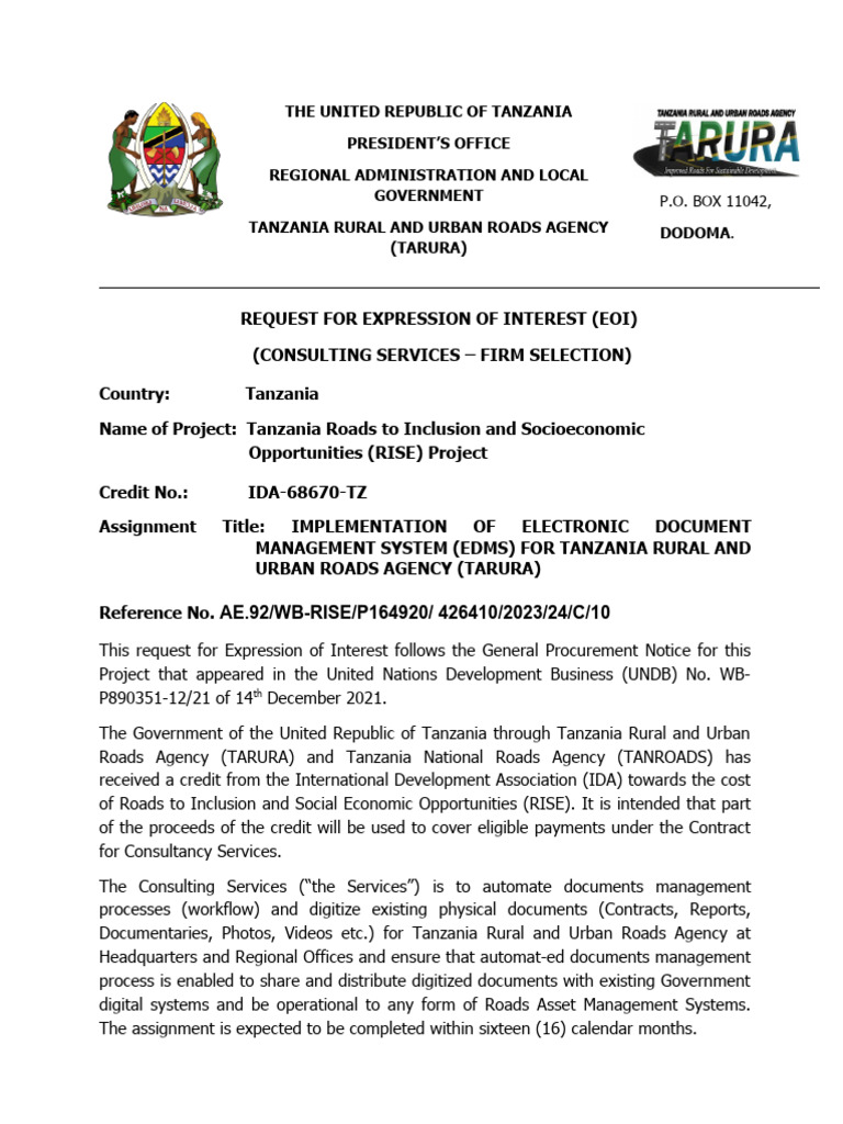 Implementation of Electronic Document Management System (Edms) For Tanzania Rural and Urban ...