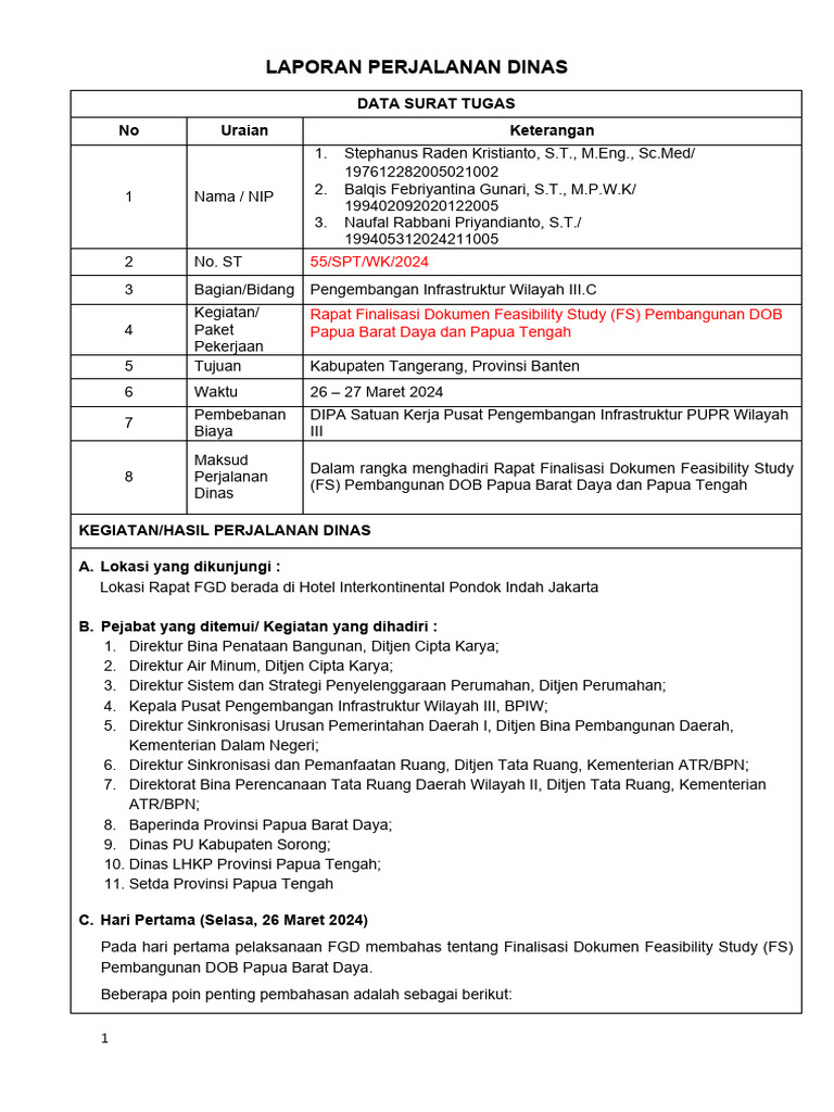 Laporan Perjadin FS DOB Papua | PDF