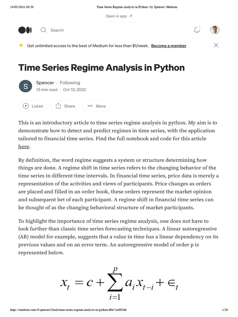 Time Series Regime Analysis in Python - by Spencer - Medium | PDF ...