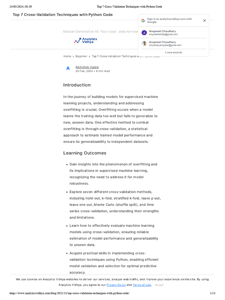Top 7 Cross-Validation Techniques With Python Code | PDF | Cross Validation (Statistics) | Computing