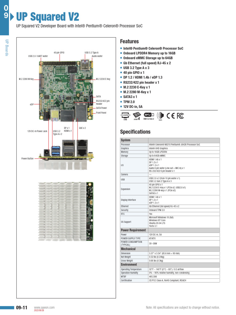 UP Squared V2 Datasheet_A1.1 | PDF | Usb | Computer Architecture