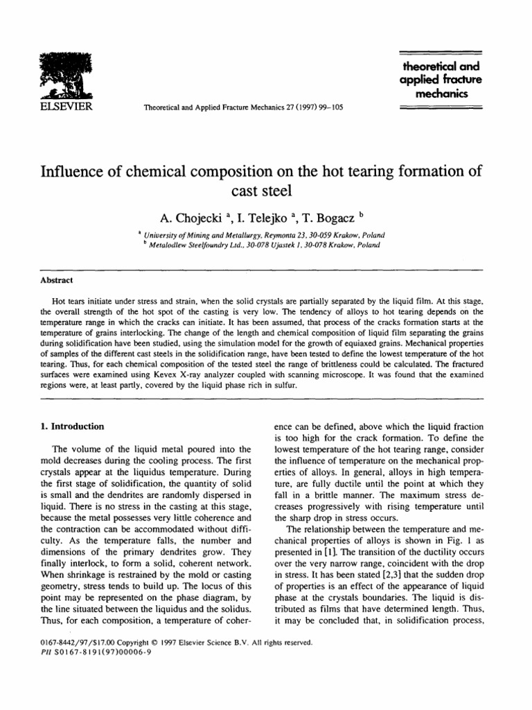 Influence of Chemical Composition On The Hot Tearing Formation of Cast ...