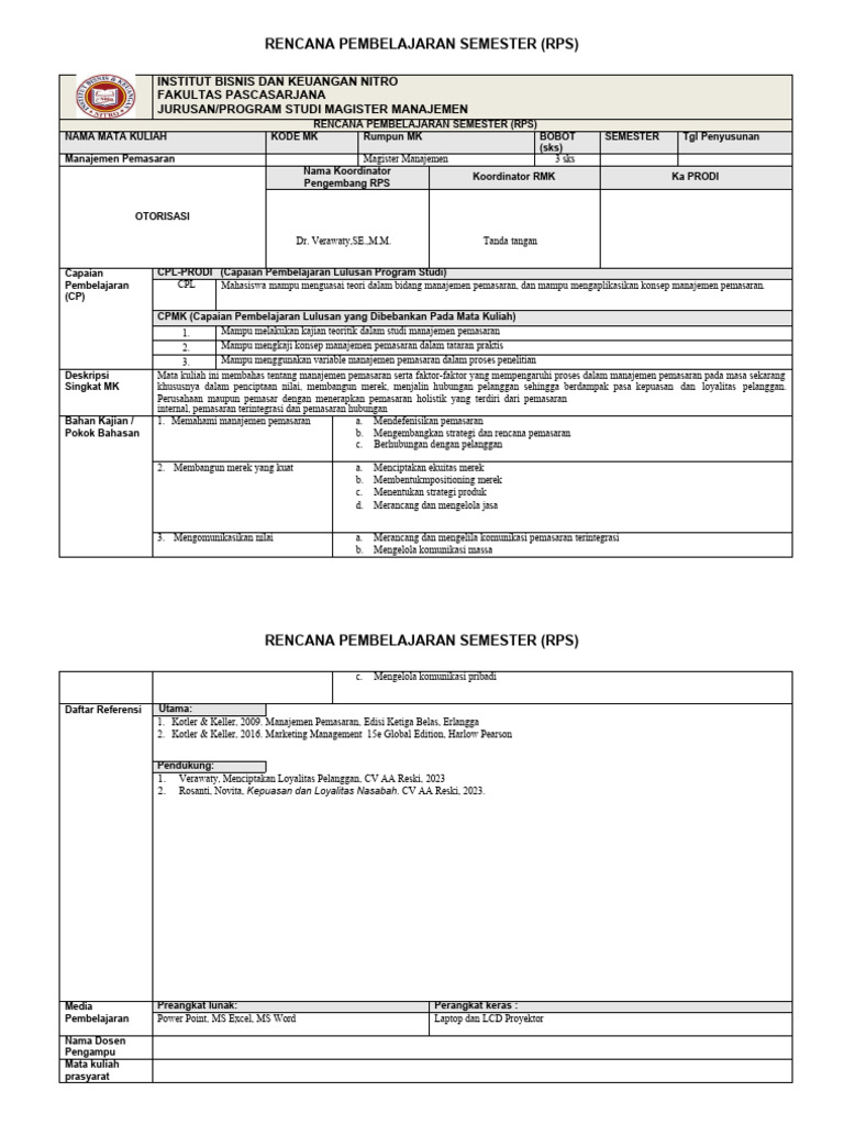 Rps Manajemen Pemasaran | PDF | Karier & Perkembangan | Bisnis