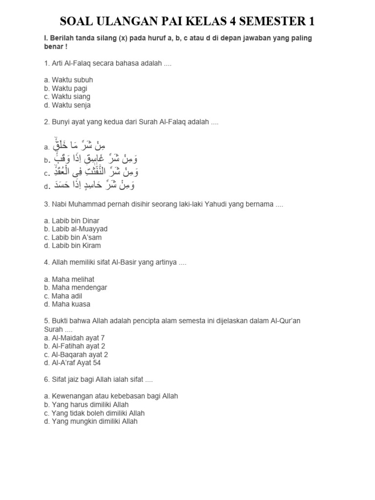 Soal Ulangan Pai Kelas 4 Semester 1 | PDF | Perjalanan