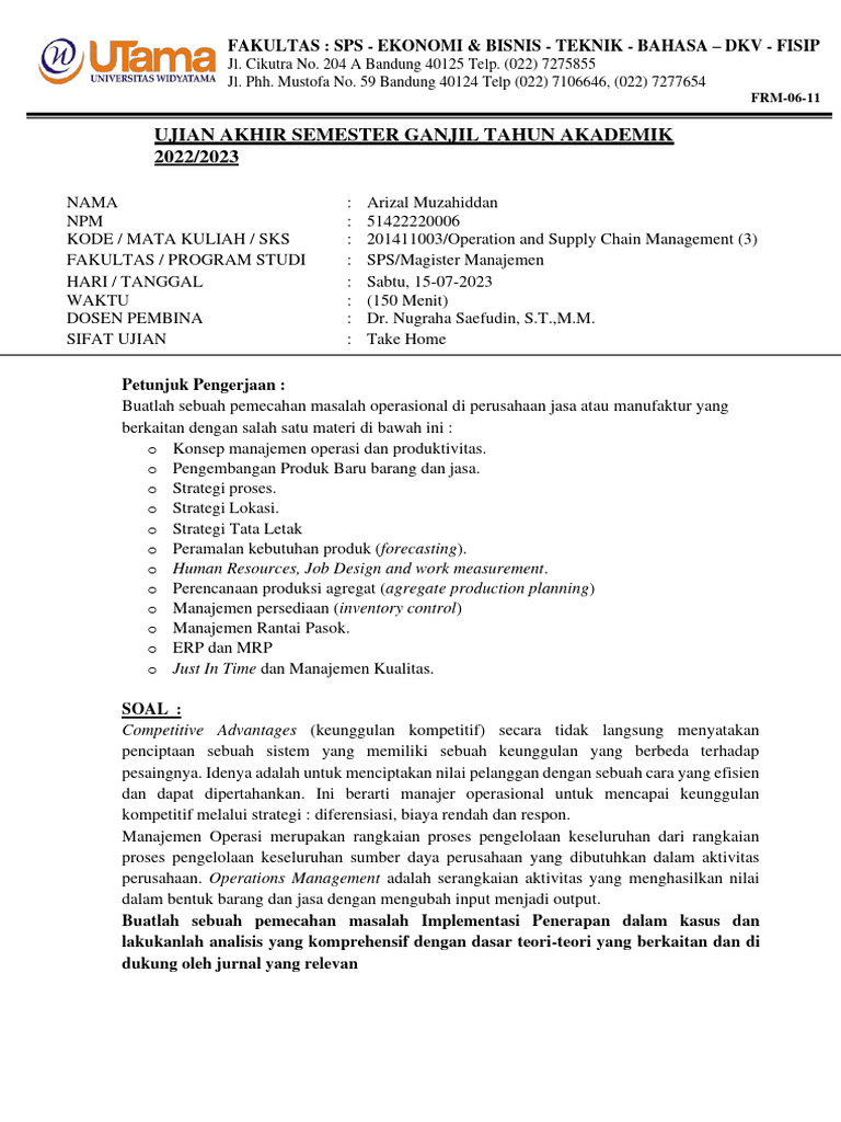 ArizalMuzahiddan 51422220006 OSCM UAS | PDF | Komputer