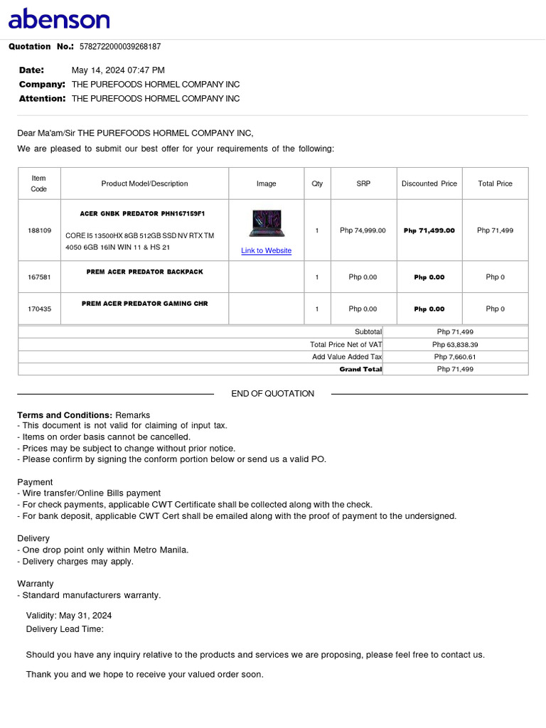 Quotation (Ronnel Paredes) 123 | PDF | Value Added Tax | Php