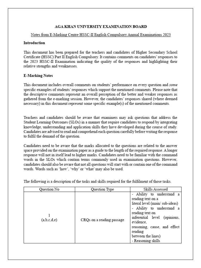 E Marking Notes English Compulsory XII | PDF | Reading Comprehension ...