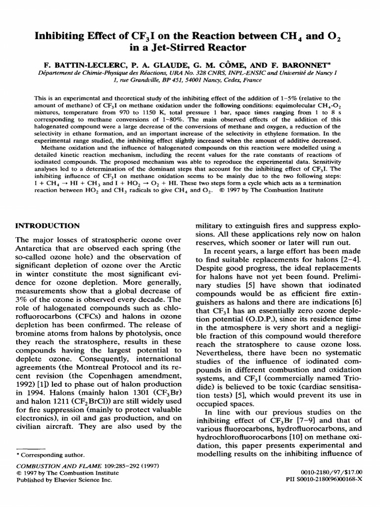 Inhibiting Effect of CF3I On The Reaction Between CH4 and O2 in A Jet ...