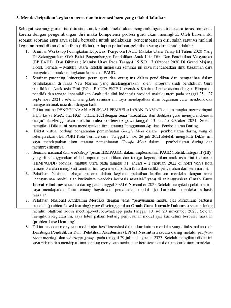 3 kegiatan pencarian informasi baru yang telah dilakukan | PDF