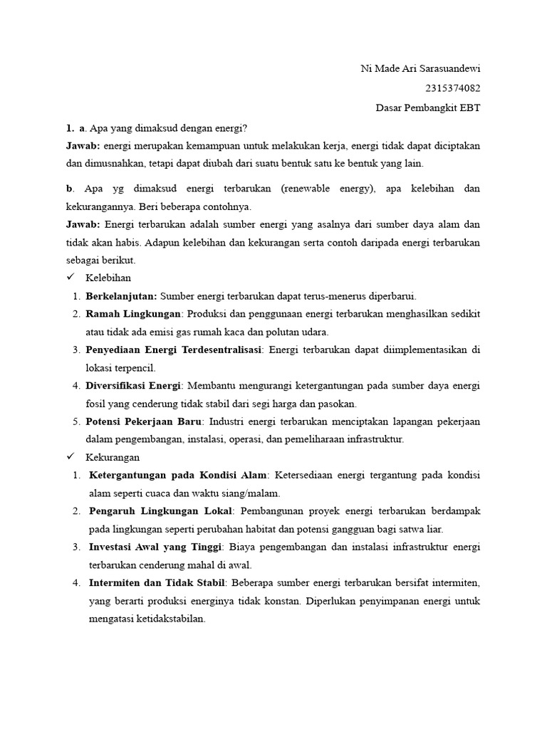 Tugas 1 Dasar EBT - Ni Made Ari Sarasuandewi - 2315374082 | PDF