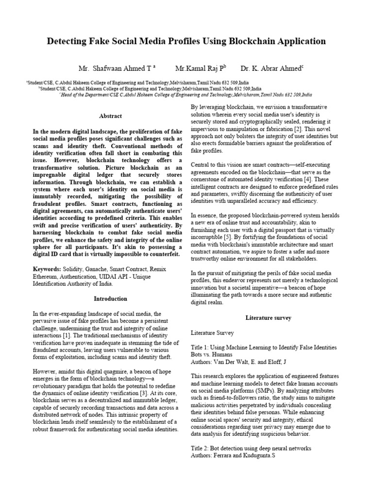 Detecting Fake Social Media Profiles Using Blockchain Application Conference Paper | PDF ...