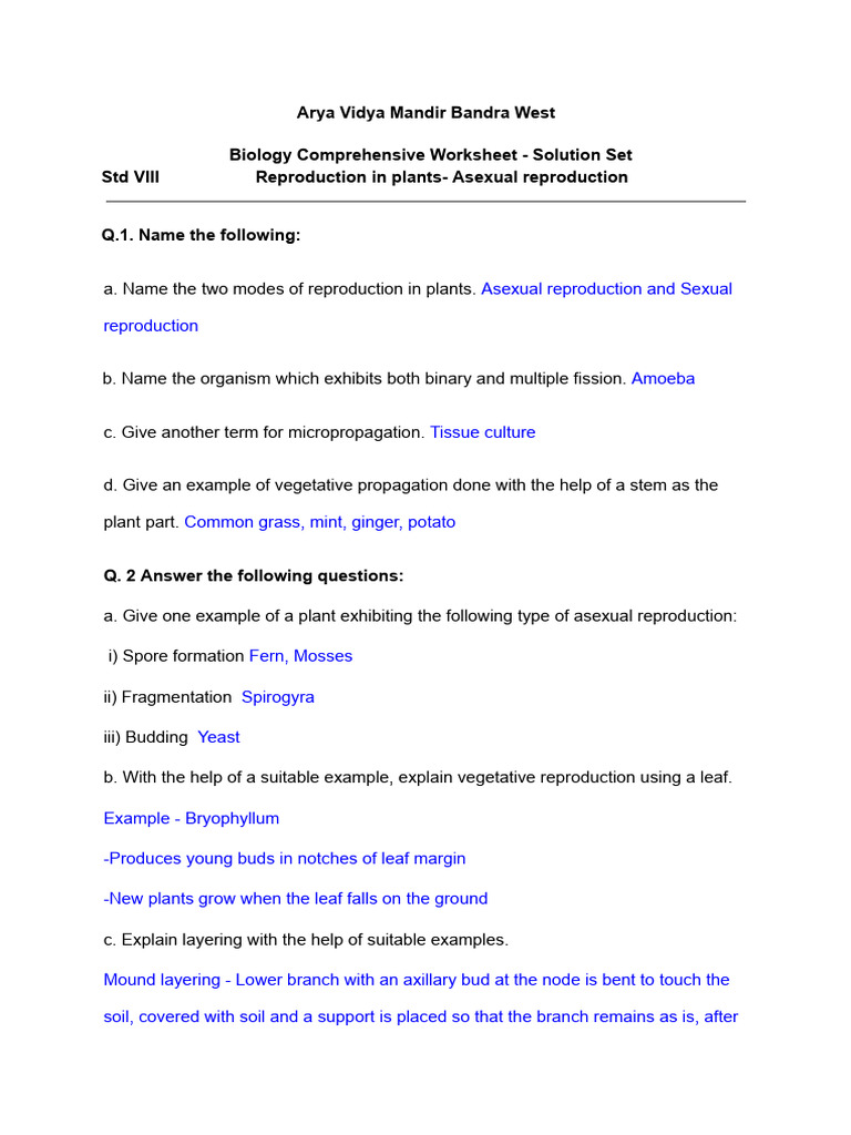 Asexual Plant Reproduction Worksheet | PDF | Reproduction | Plants