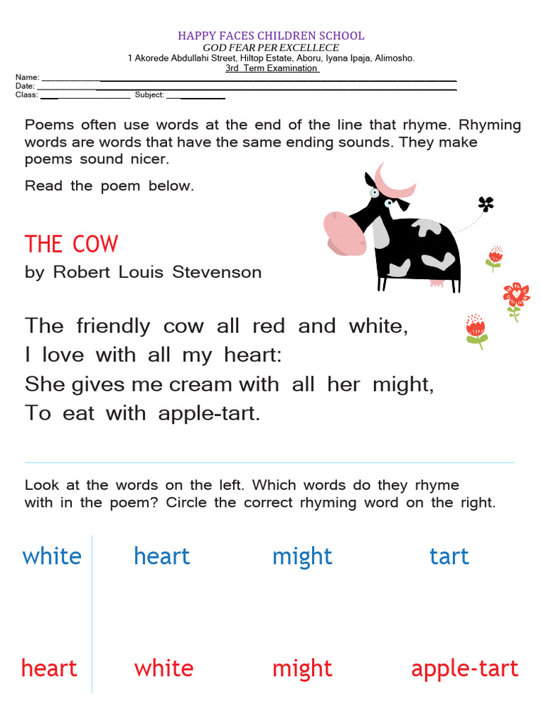 Grade 2 Rhyme in Poetry Worksheet | PDF | Poetry