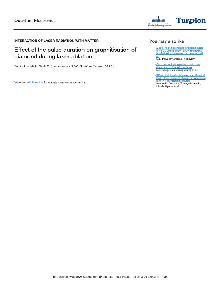 Laser Pulse Effects on Diamond Graphitization | PDF | Laser | Chemical ...