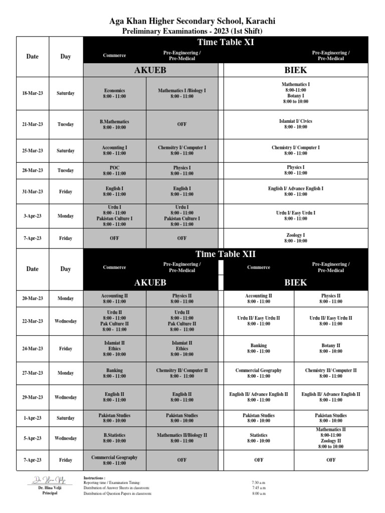 Timetable Preliminary Examination 2023 - 1st Shift | PDF | Science