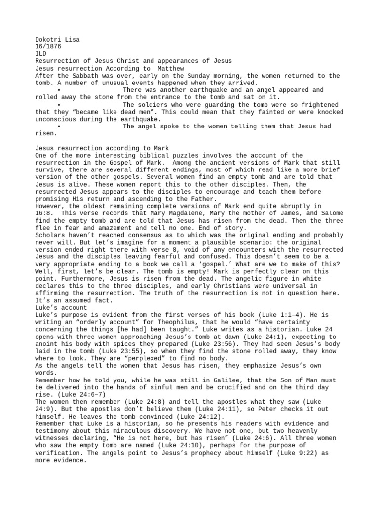 Gospel Accounts of Jesus' Resurrection | PDF | Jesus | Resurrection Of ...