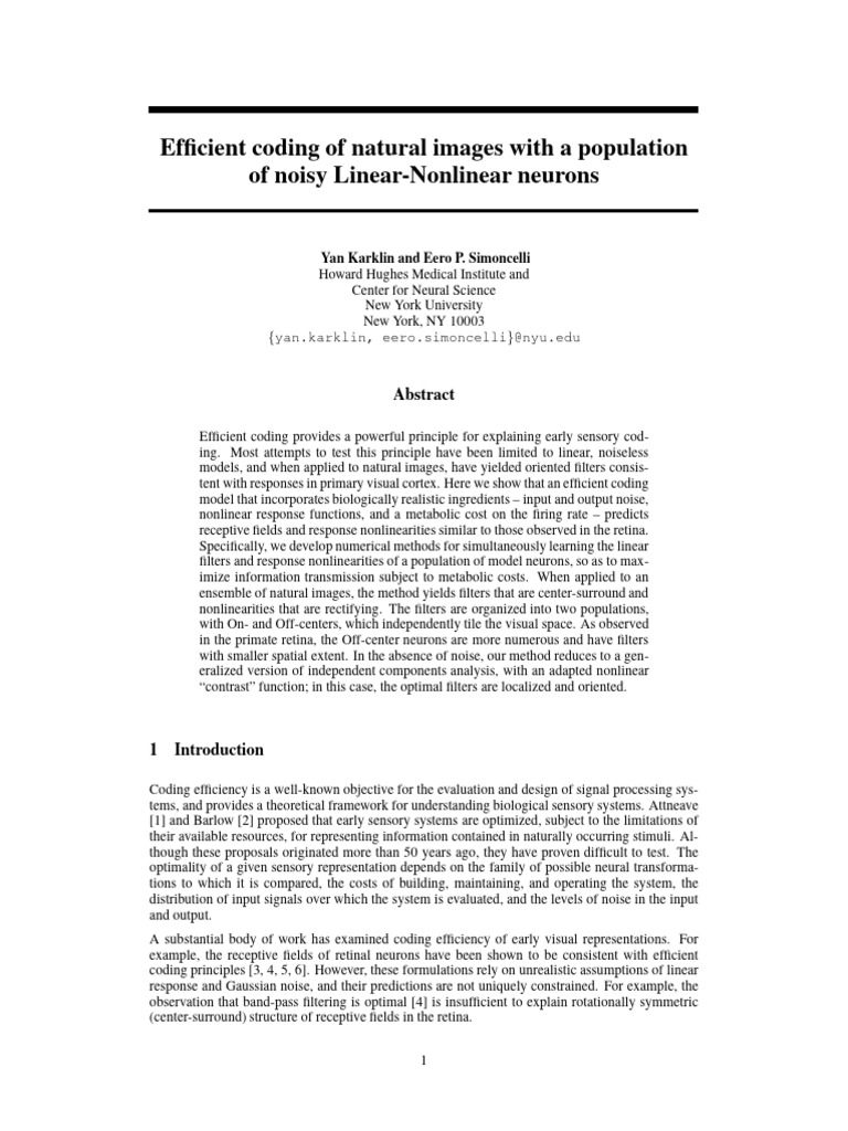 KarklinSimoncelli - NeurIps - 2011 - Efficient Coding of Natural Images With A Population of ...