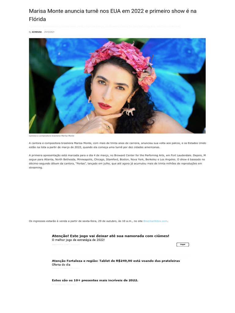 2021 pos pandemia Marisa Monte anuncia turnê nos EUA em 2022 e primeiro show é na Flórida ...
