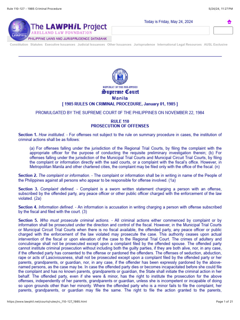 Rules of Court (Rules 110-127) | PDF | Bail | Prejudice (Legal Term)