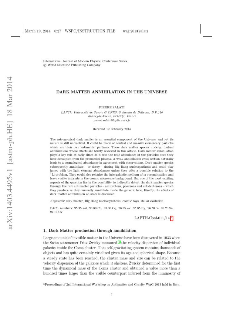 Dark Matter Annihilation | PDF | Dark Matter | Matter