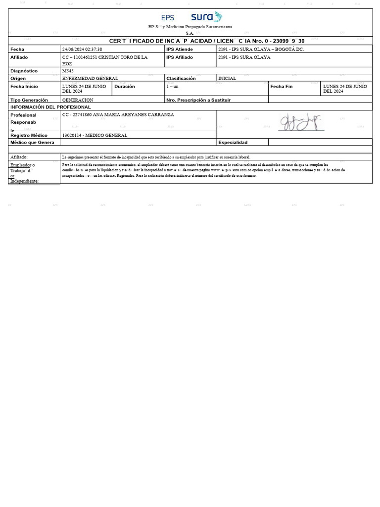 Incapacidad Sura | PDF