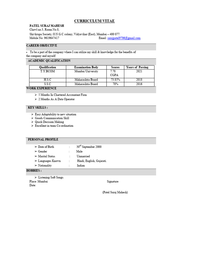 Resume Patel Suraj | PDF