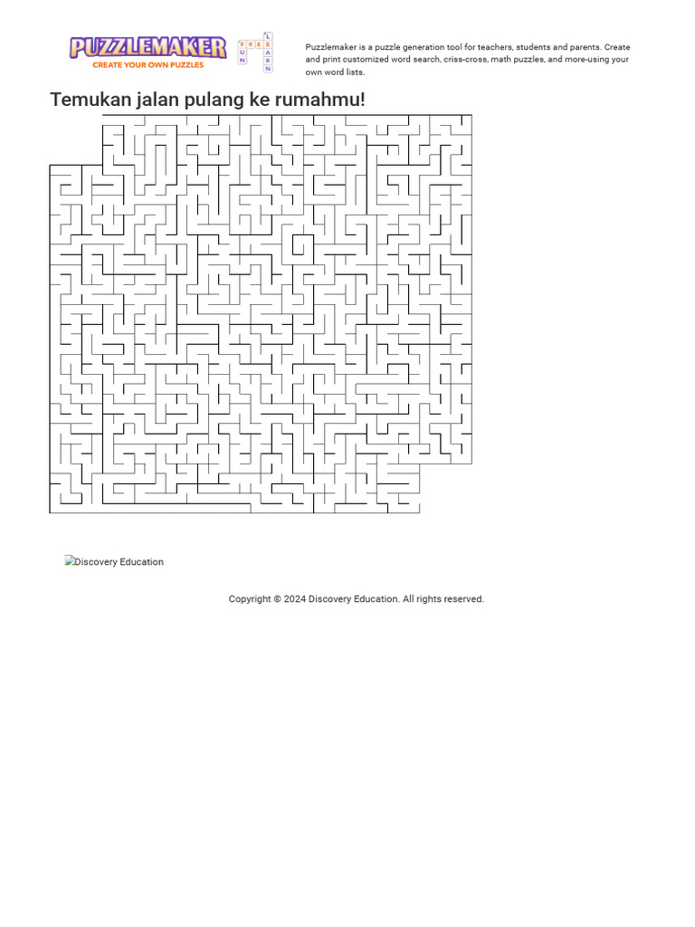 Maze Puzzle - Discovery Education Puzzlemaker | PDF | Wellness