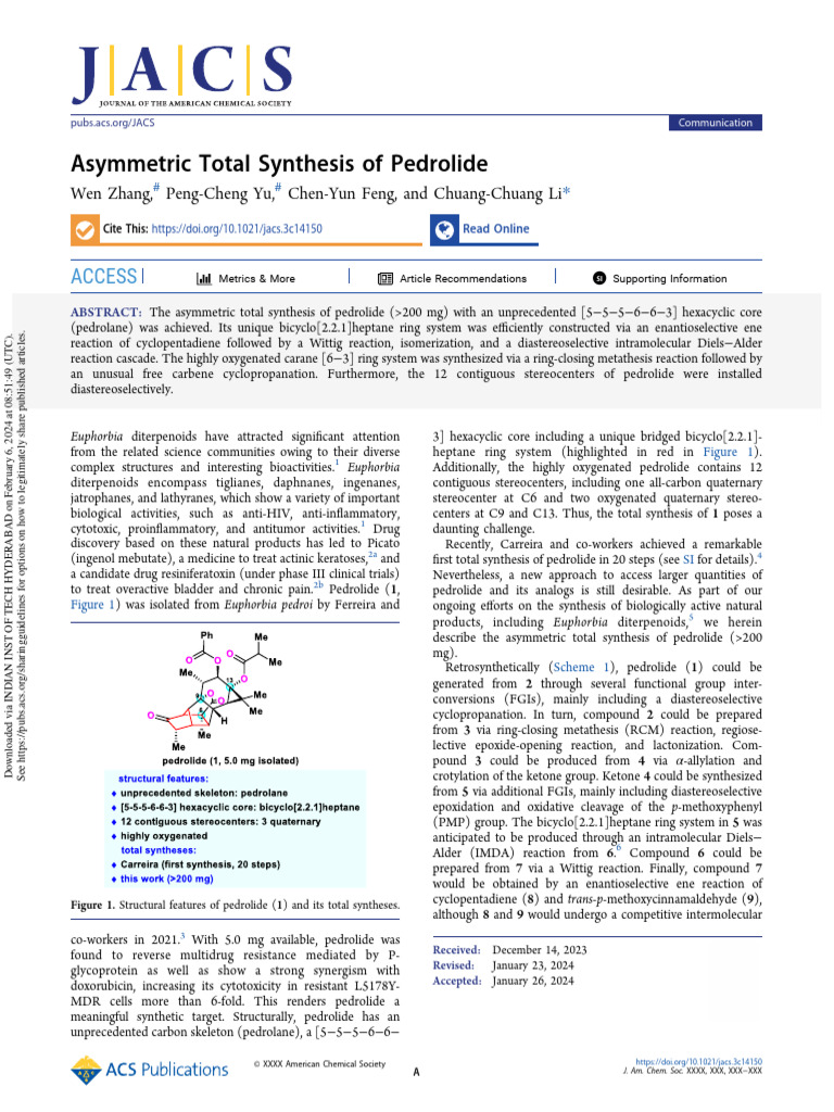 zhang-et-al-2024-asymmetric-total-synthesis-of-pedrolide | PDF | Chemical Reactions | Organic ...