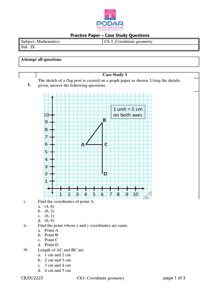QP CB IX Math CH 3 Coordinate Geometry Case Study Questions | PDF ...