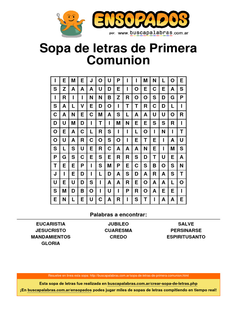 Sopa de Letras de Primera Comunion | PDF