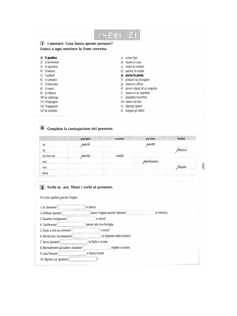 Esercizi Verbi Regolari | PDF