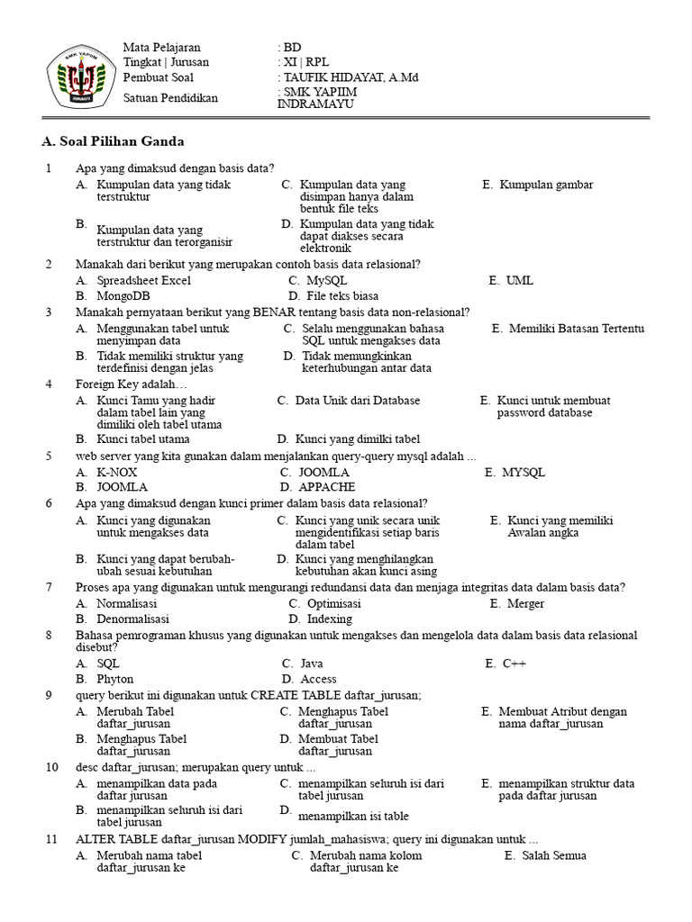 Kisi Basis Data Xi | PDF | Komputer