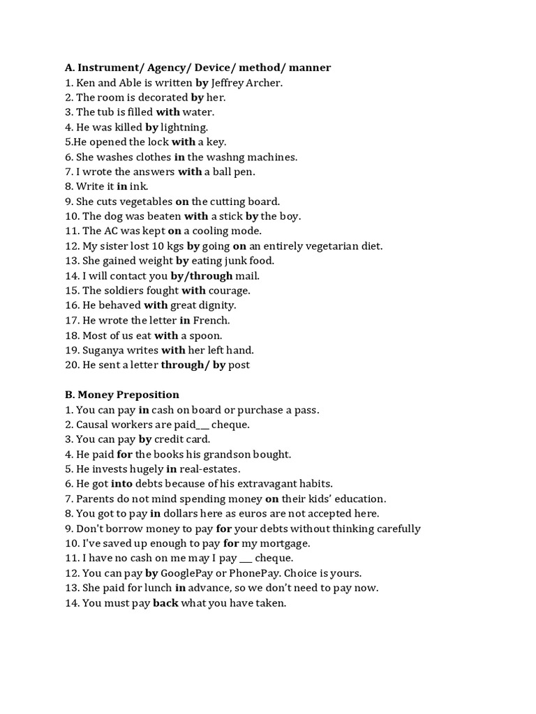 Preposition Set 3 Answers Pdf