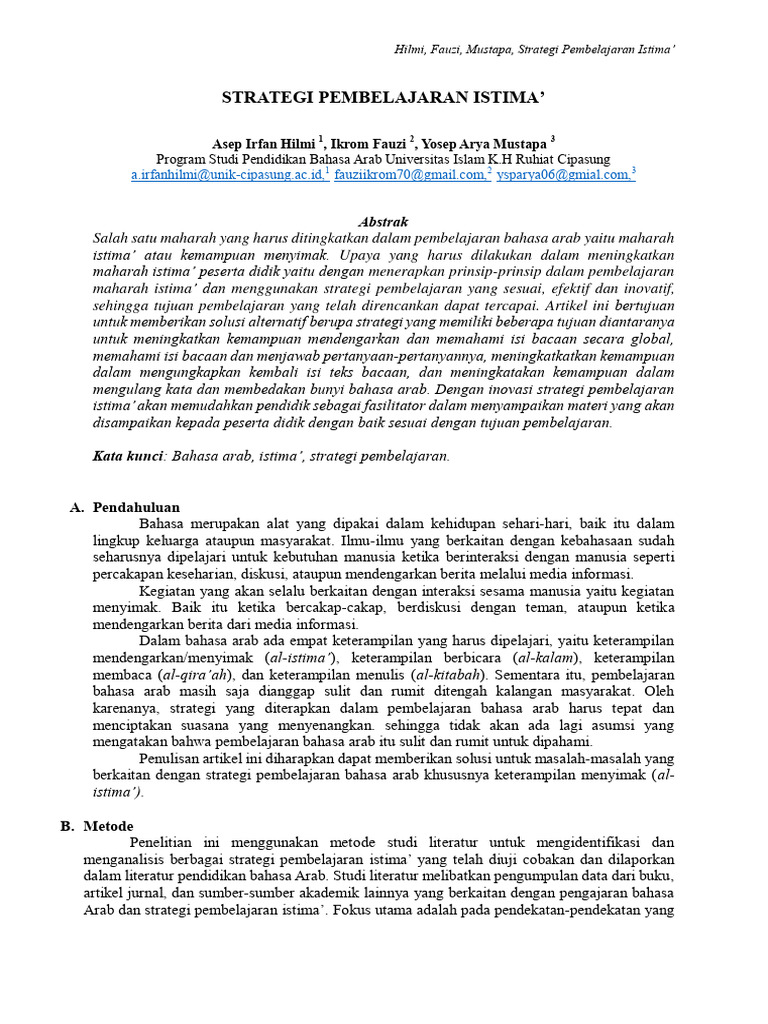 Strategi Pembelajaran Istima' | PDF | Karier & Perkembangan