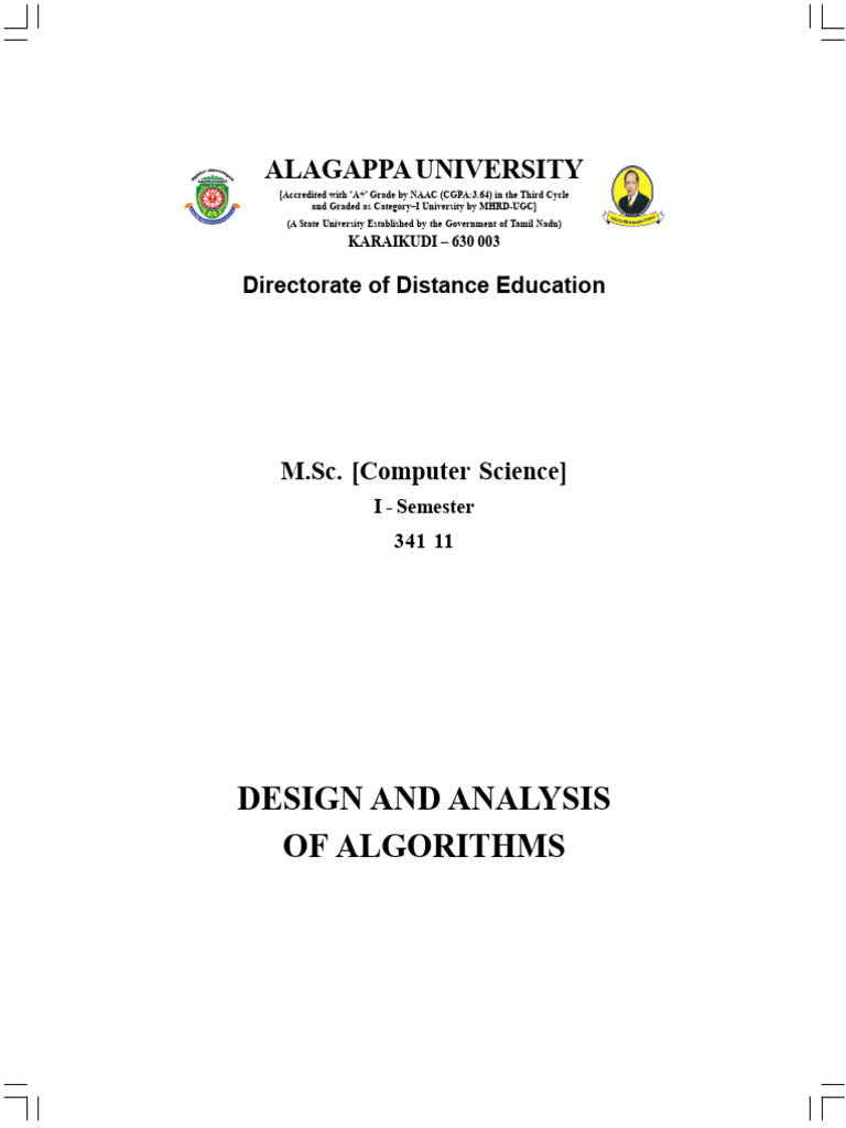 PG - M.Sc. - Computer Science - 341 11 - Design and Analysis of Algorithms - Binder | PDF ...