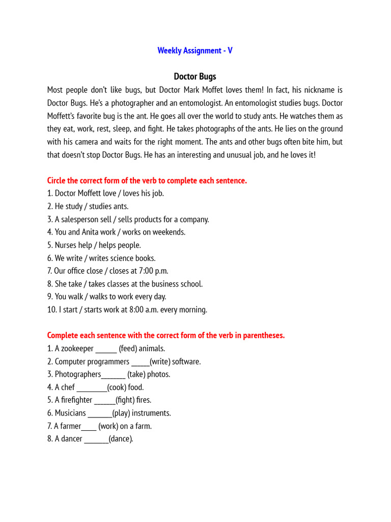 Weekly Assignment - V (Simple Present) | PDF