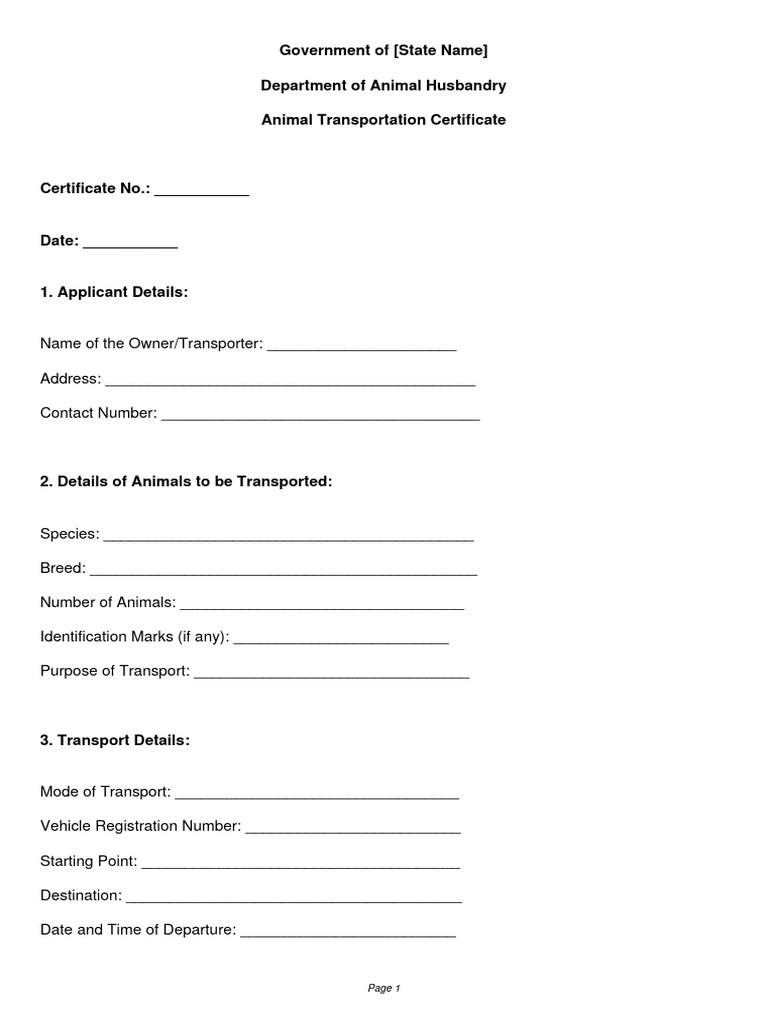 Animal Transportation Certificate Template | PDF | Transport