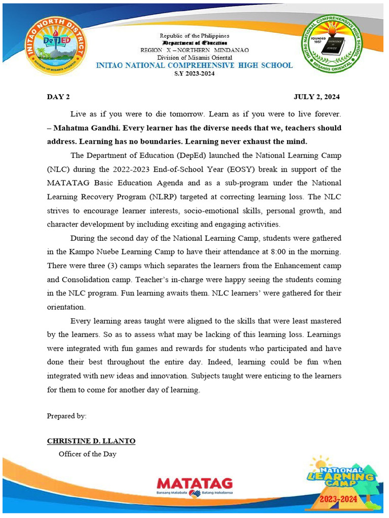 NLC DAY 2 - Accomplishment - Report | PDF