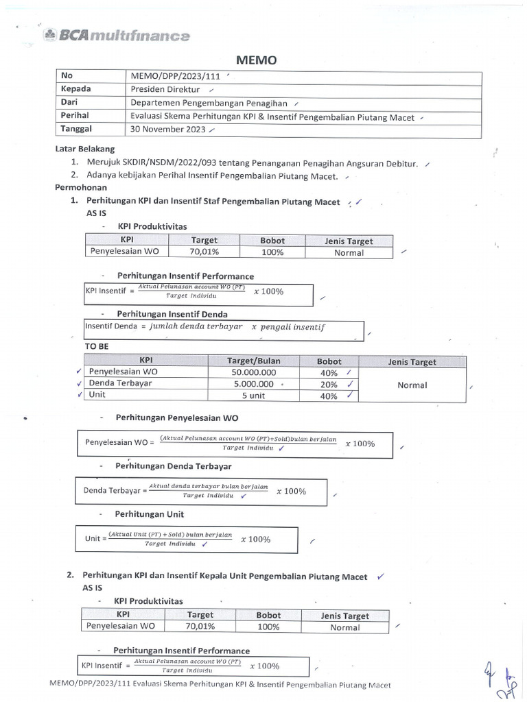 Memo 111 - Evaluasi Skema Perhitungan KPI & Insentif Pengembalian ...
