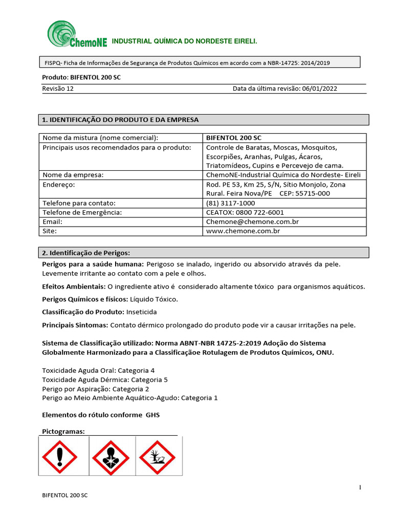 Ficha de Segurança do Bifentol 200 SC | PDF | Embalagem e rotulagem ...