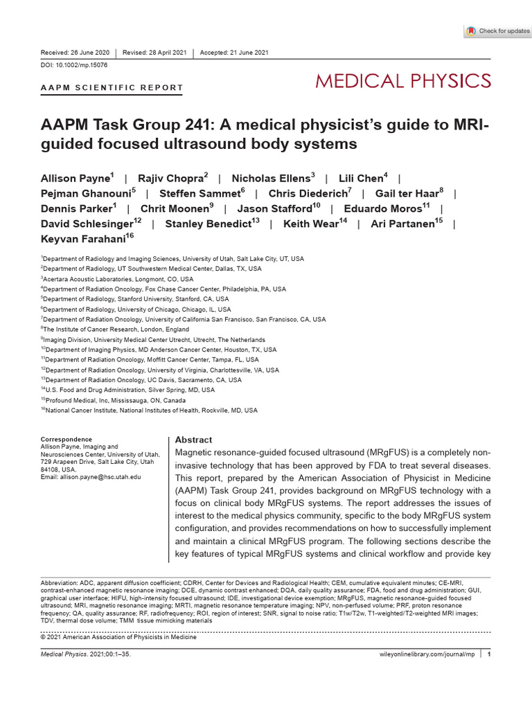 TG 241 MP guide to MRI-guided focused US | PDF | Magnetic Resonance ...