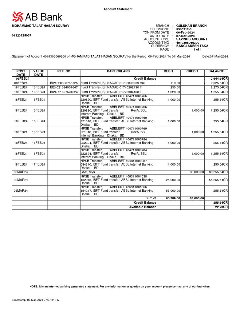 Accountstatement | Download Free PDF | Banks | Online Banking