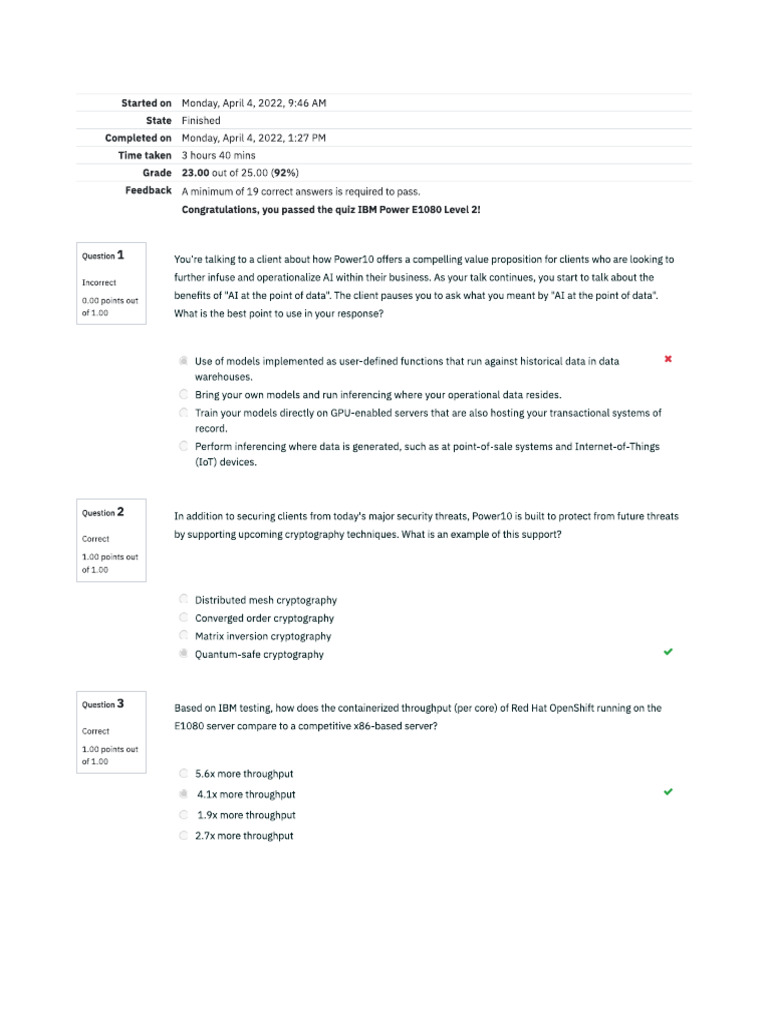 IBM Power E1080 Level 2 Quiz - Attempt Review | PDF